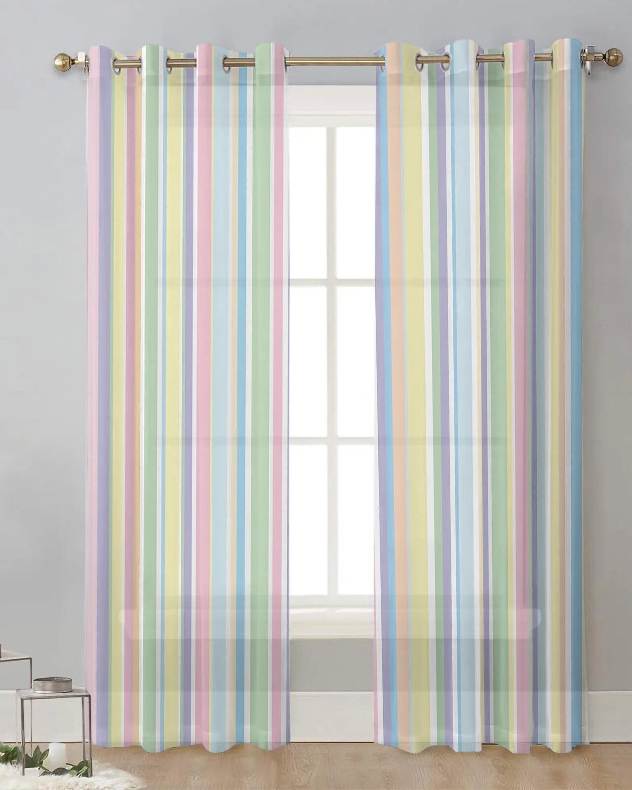 Color Purple Green Vertical Color Bar Tulle Drapes Living Room Sheer ...