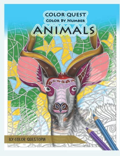Pre-Owned Color Quest Color by Number Animals: Jumbo Adult Coloring ...