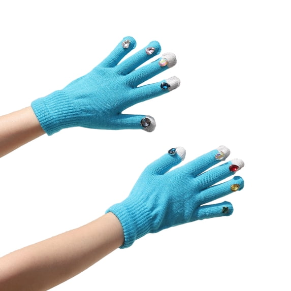 Color Rhinestone Decor Knitted Gloves Winter Full Finger Mitten Thicken ...