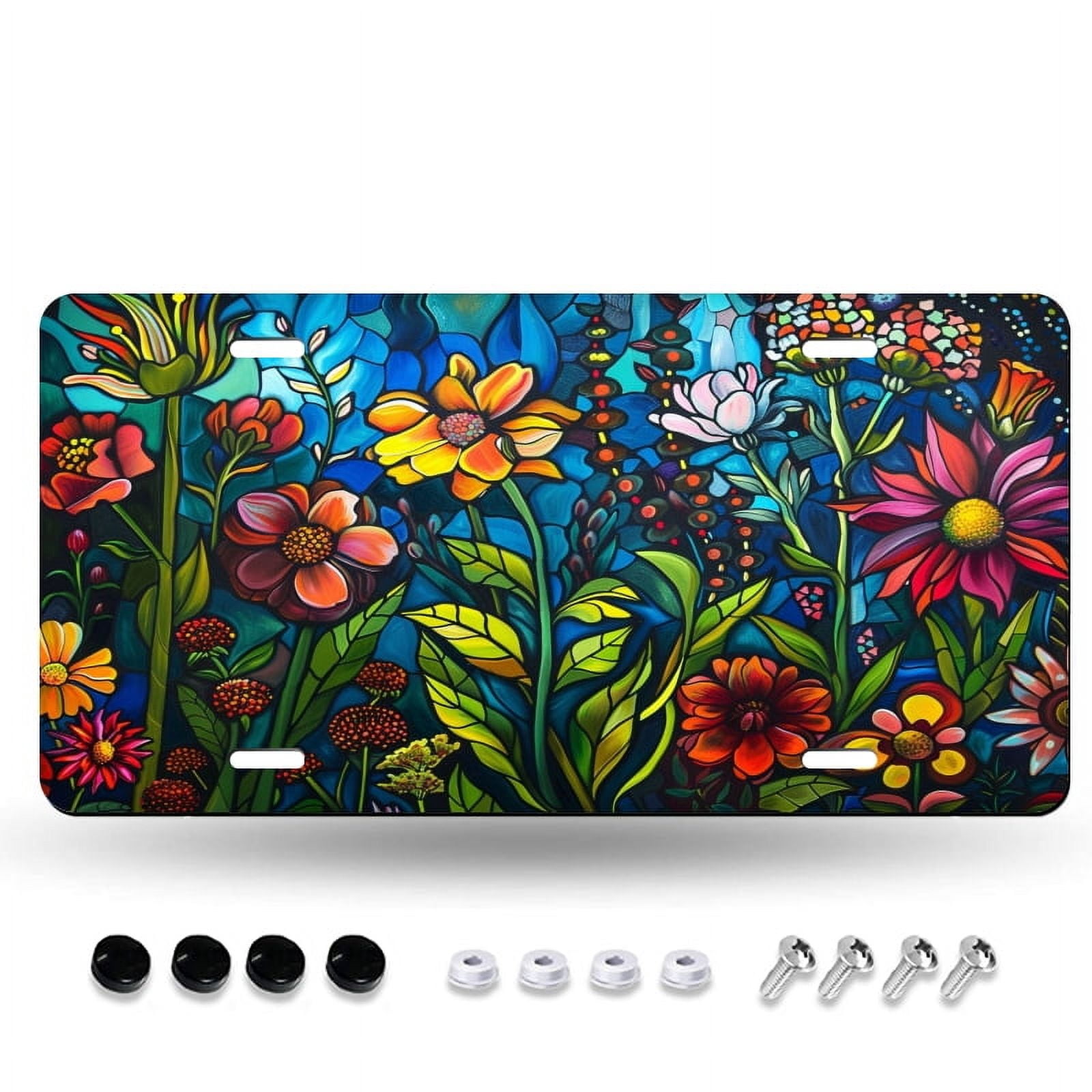Color - Rich Oil Painting of Diverse Flowers License Plate Frame ...