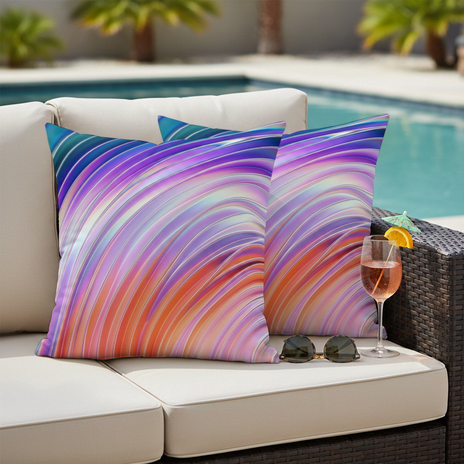 Color Ripples Outdoor Waterproof Throw Pillow Covers Set of 2, 16"x16 ...