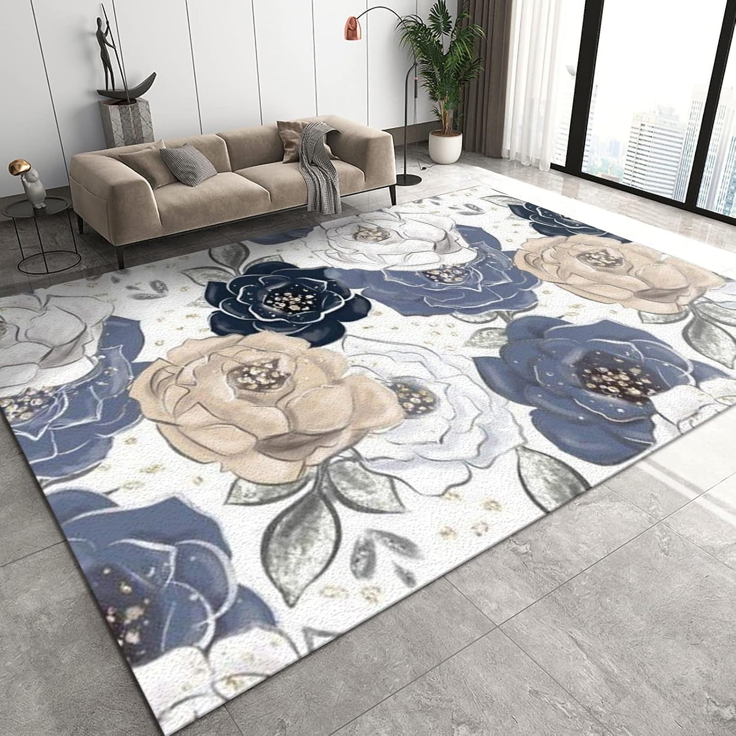 Color Rose Flower Carpet, 3D Print Plant Carpet, Apartment Carpet High ...