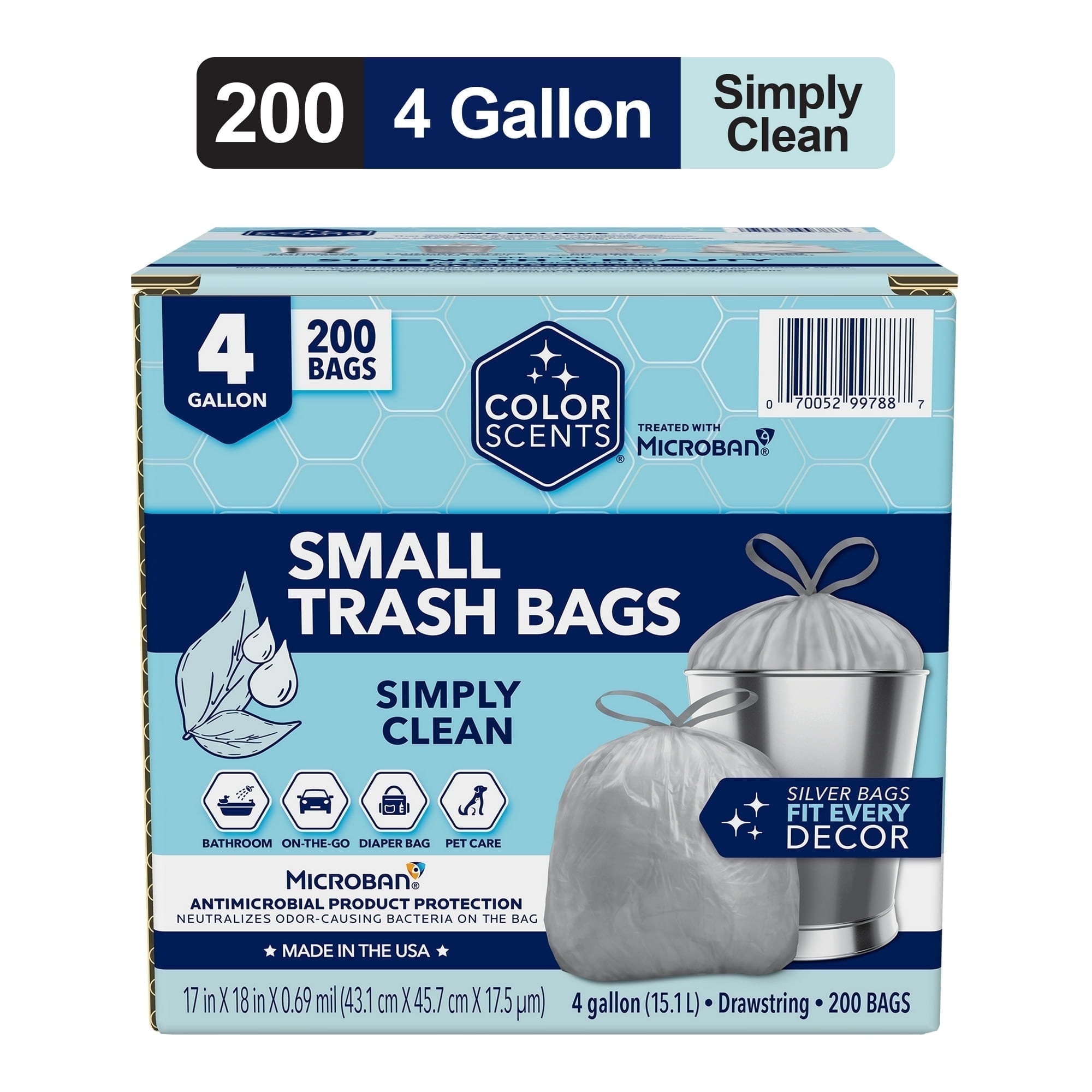 Color Scents 4-Gallon Small Drawstring Trash Bags, Simply Clean Scent ...