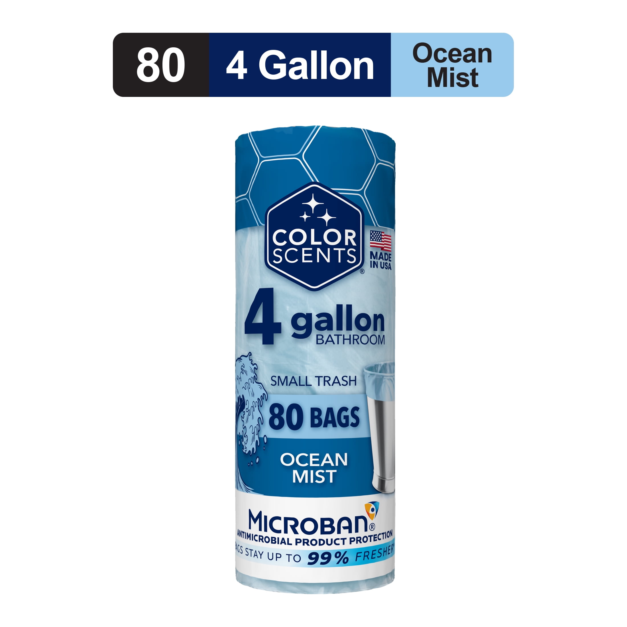 Color Scents 4-Gallon Small Twist Tie Trash Bags, Ocean Mist Scent with ...