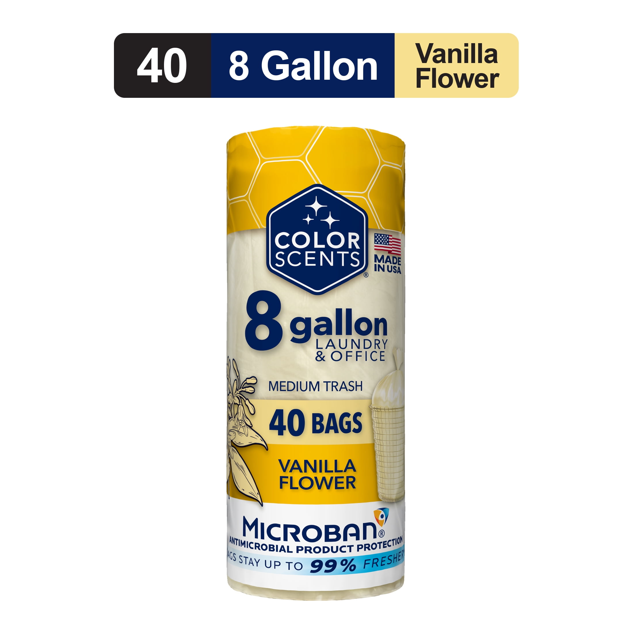 Color Scents 8-Gallon Vanilla Flower Scented Trash Bags with Microban ...
