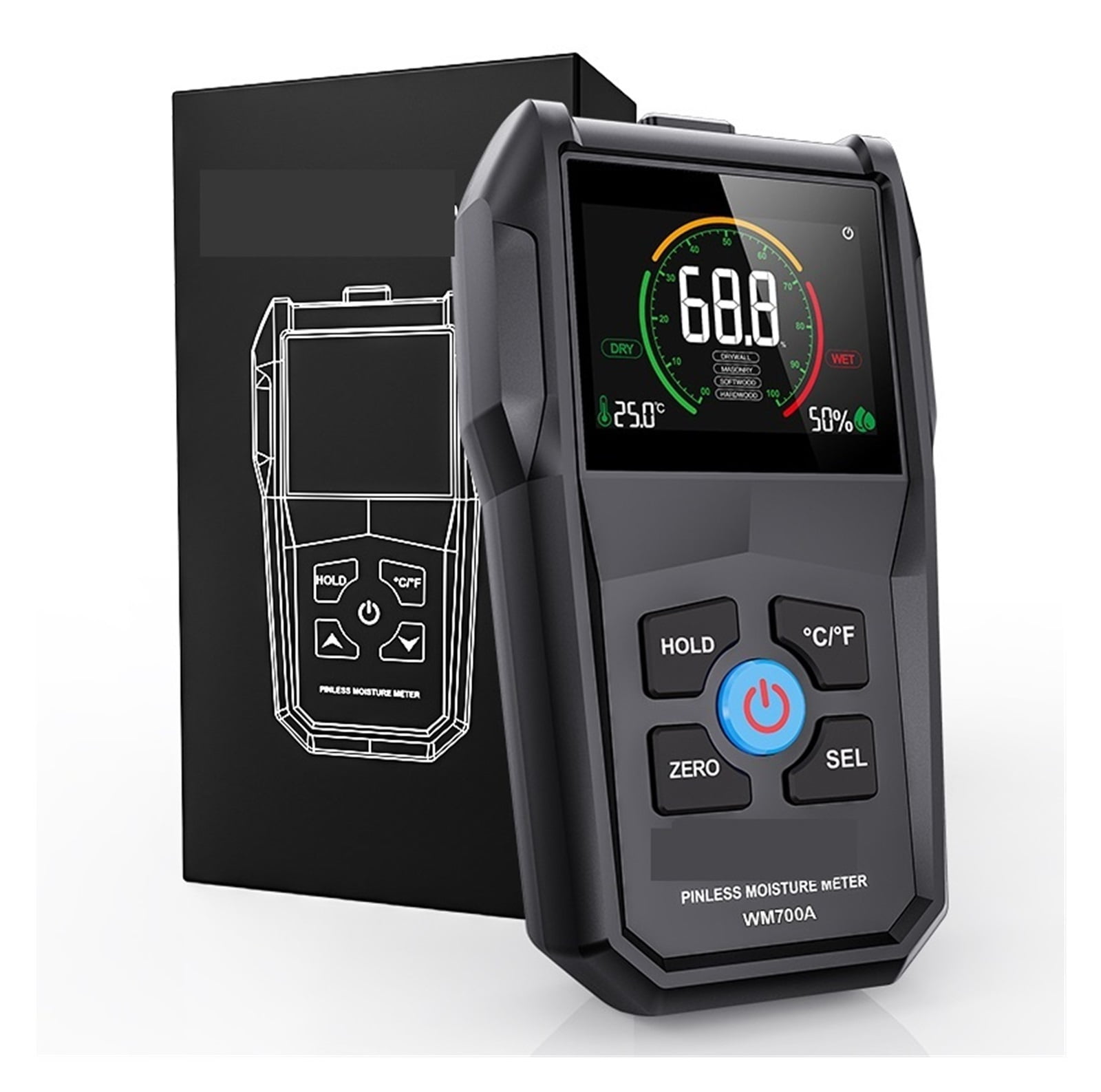 Color Screen Non-contact Wood Moisture Meter Environmental Humidity ...