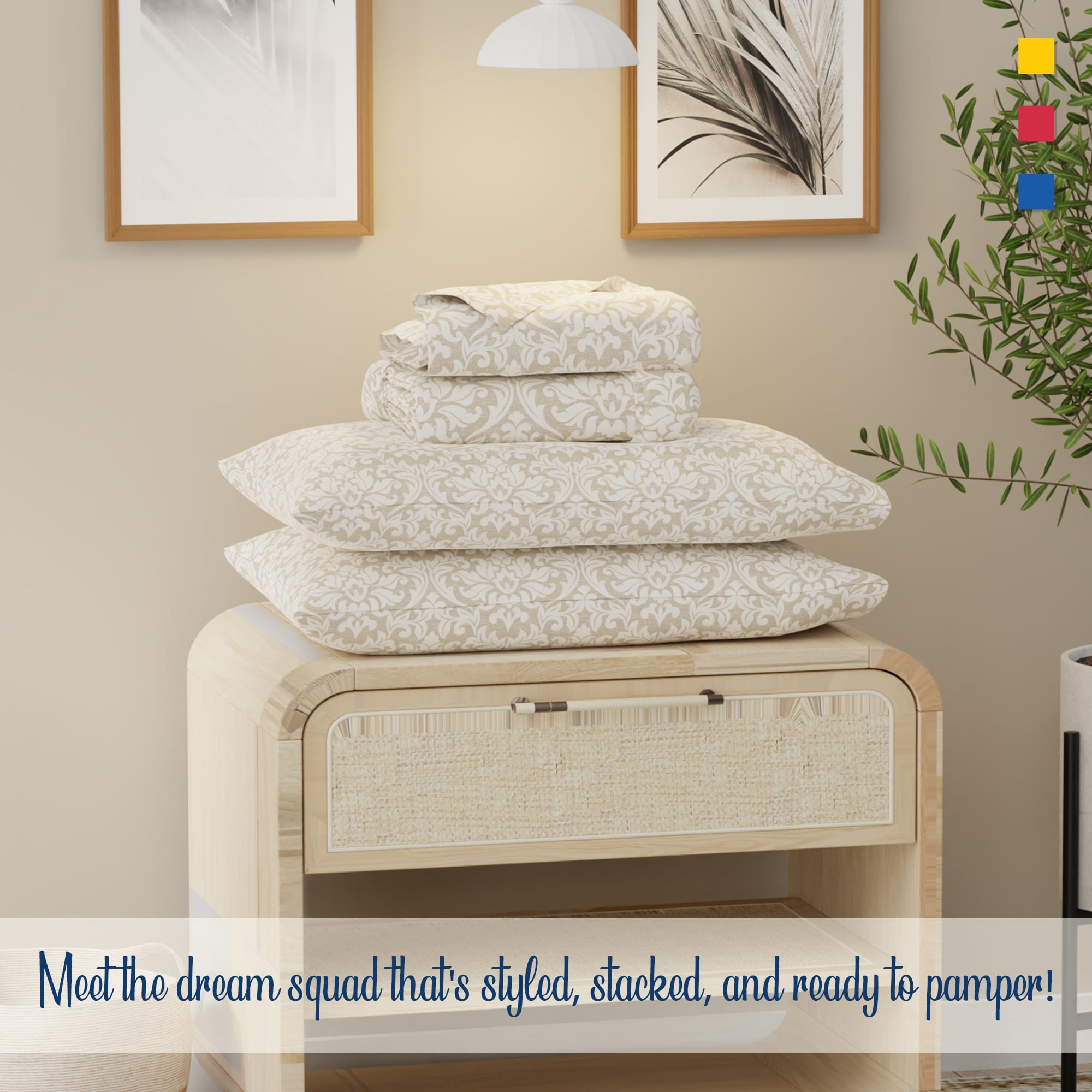 Color Sense 100% Cotton Percale Cool & Crisp Print 4-Piece Sheet Set ...