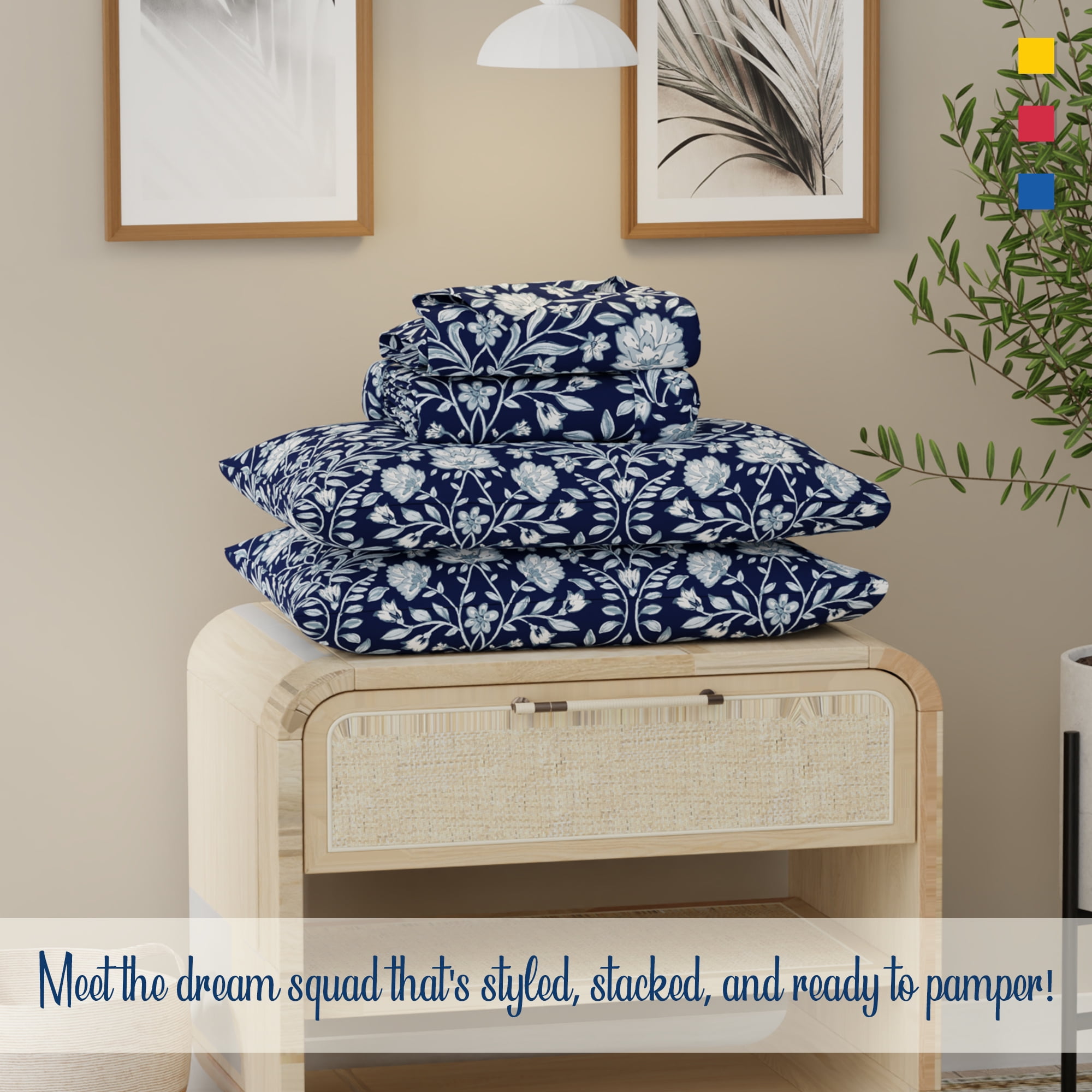 Color Sense 100% Cotton Percale Cool & Crisp Print 4-Piece Sheet Set ...