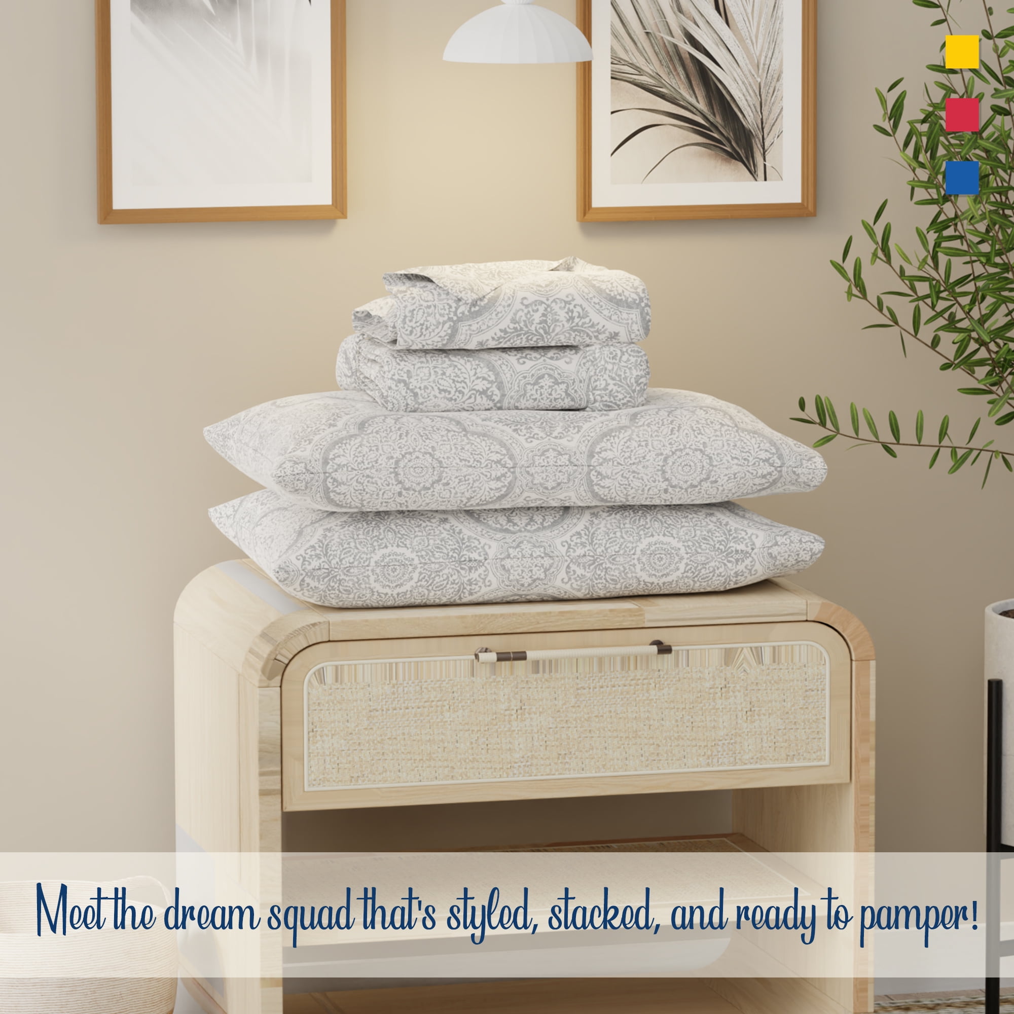 Color Sense 100% Cotton Percale Cool & Crisp Print 4-Piece Sheet Set ...