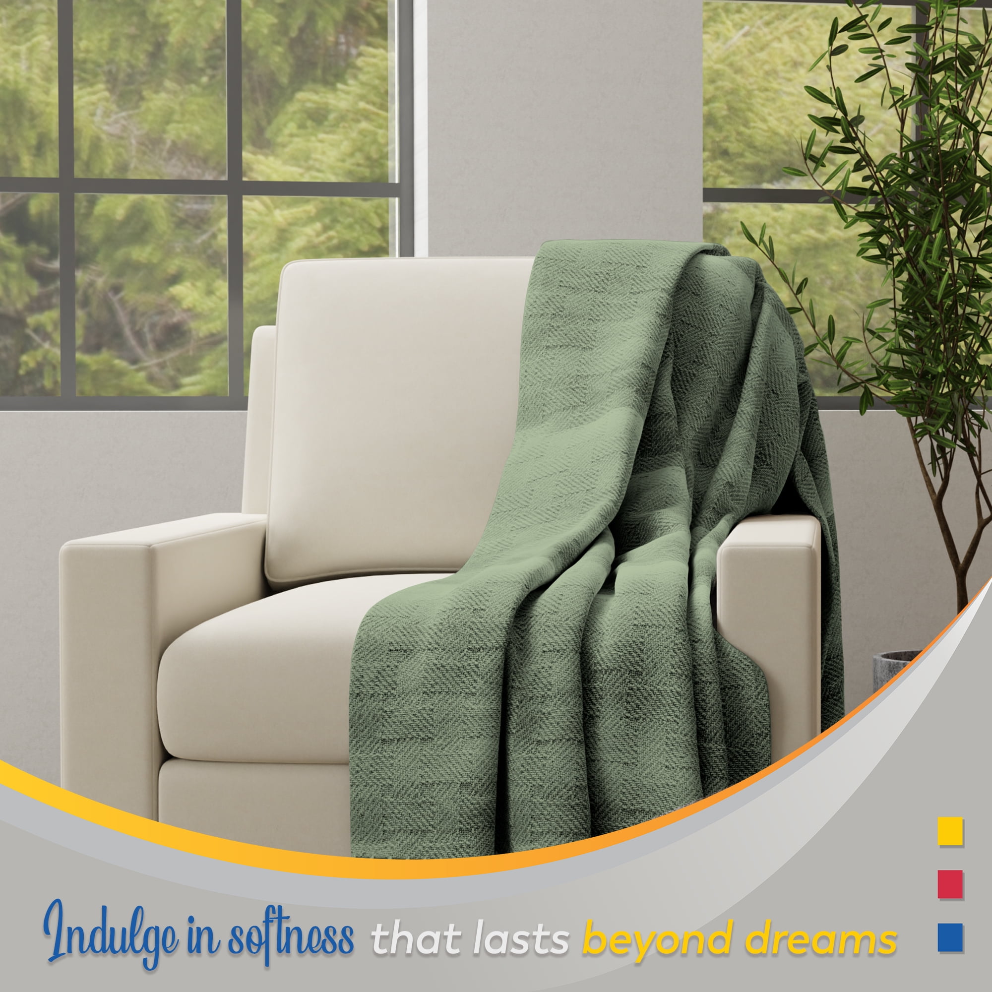 Color Sense 100% Cotton Blanket Warm & Cozy, Super Soft Basket Weave ...