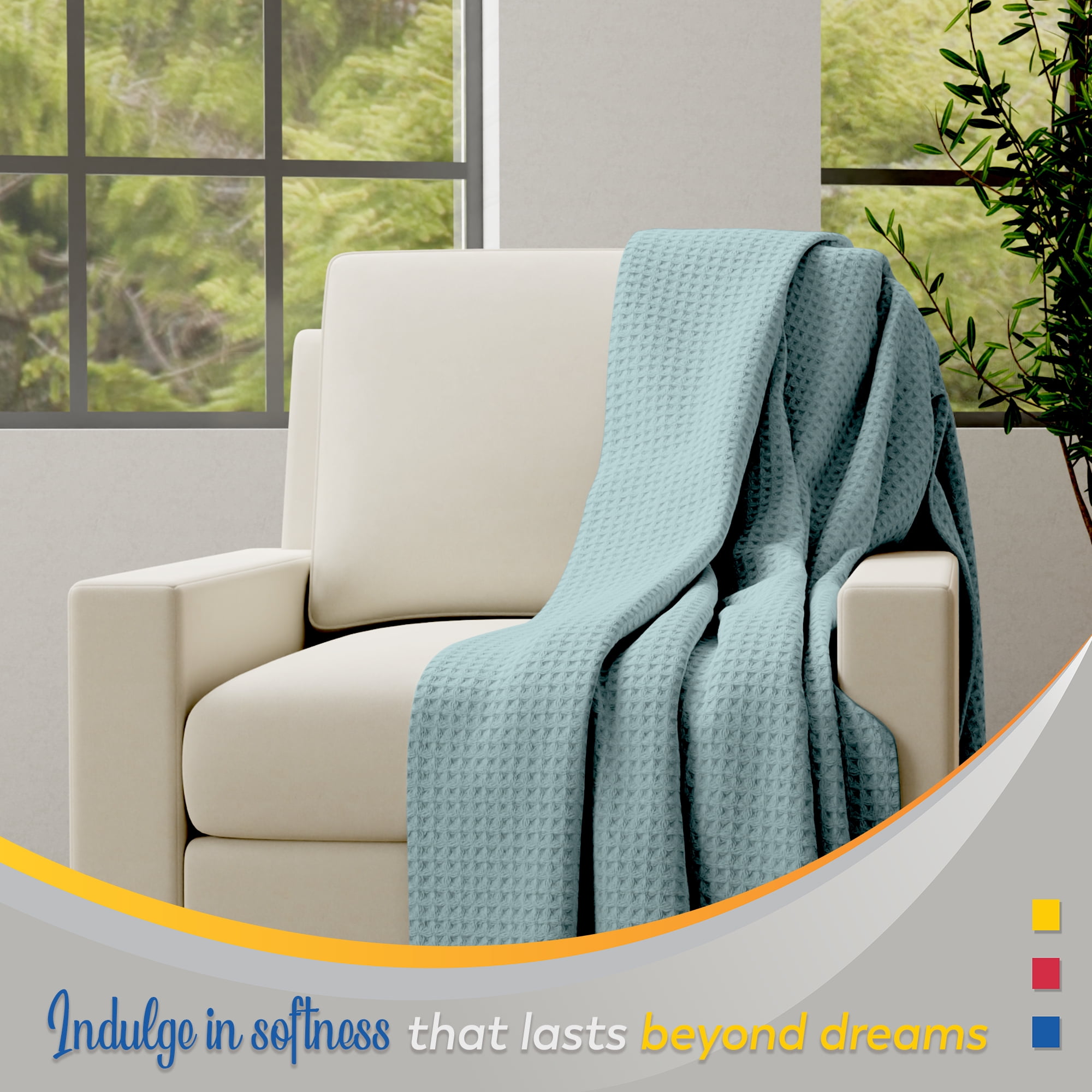 Color Sense 100% Cotton Warm & Cozy, Super Soft Waffle Weave Blanket ...