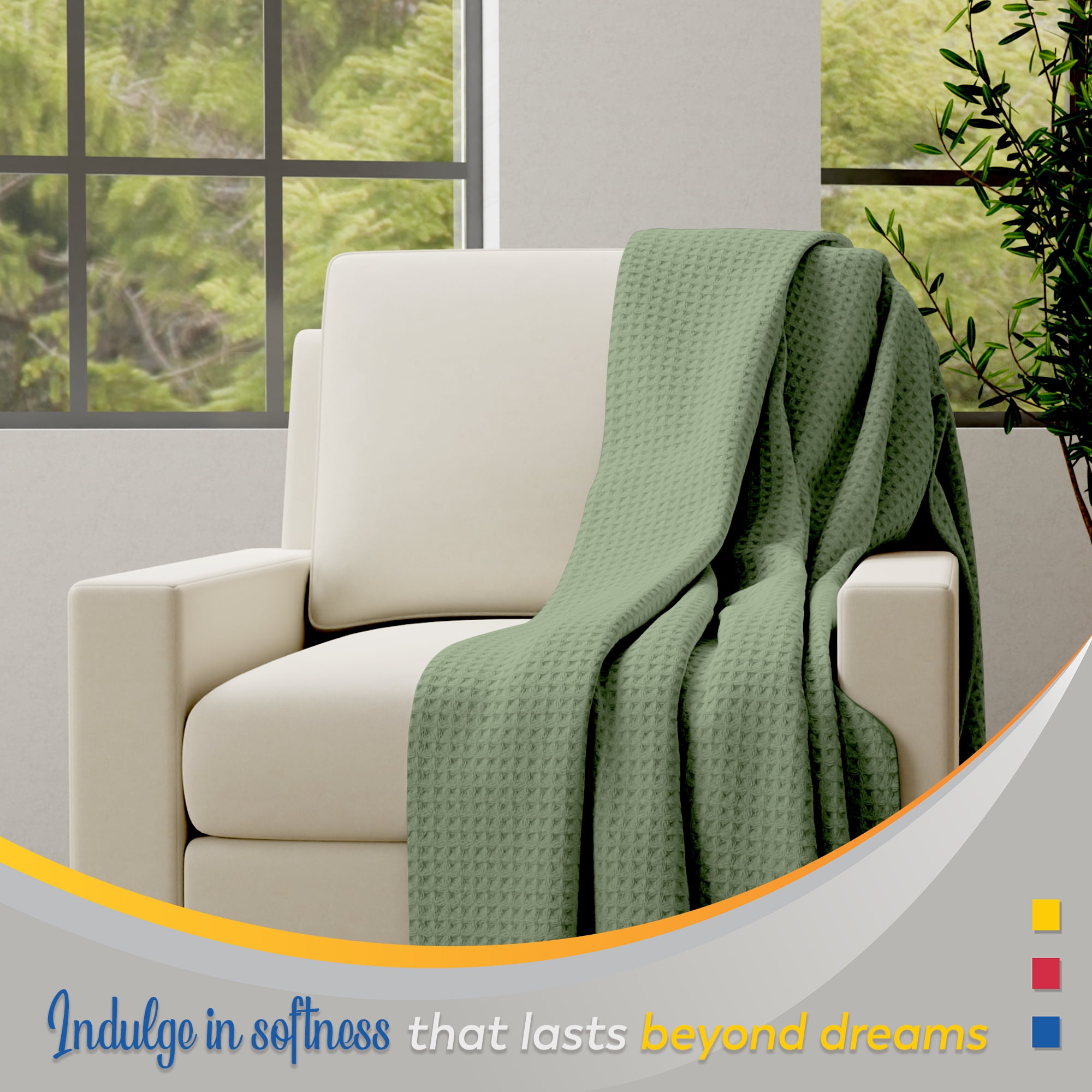 Color Sense 100% Cotton Warm & Cozy, Super Soft Waffle Weave Blanket ...