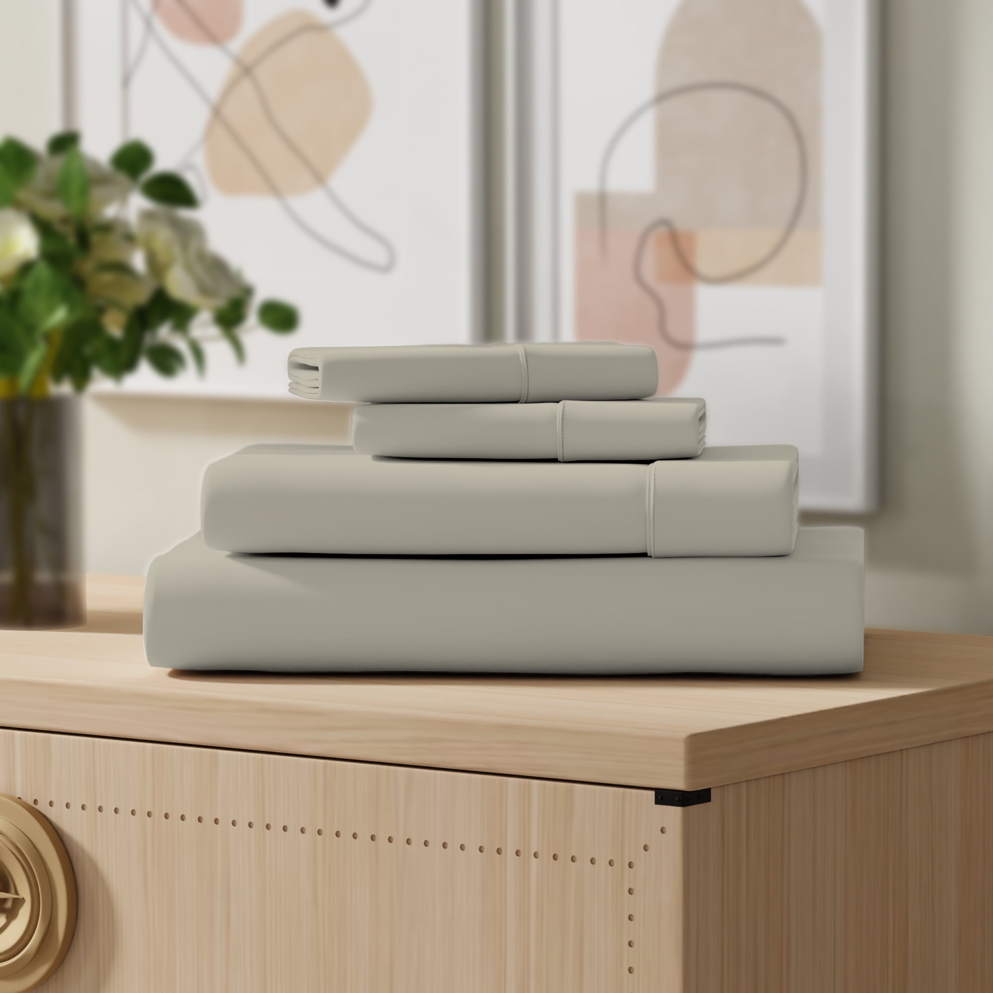 Full Tan Brushed Cool & Crisp Cotton Blend Percale 4-Piece Sheet Set by ...