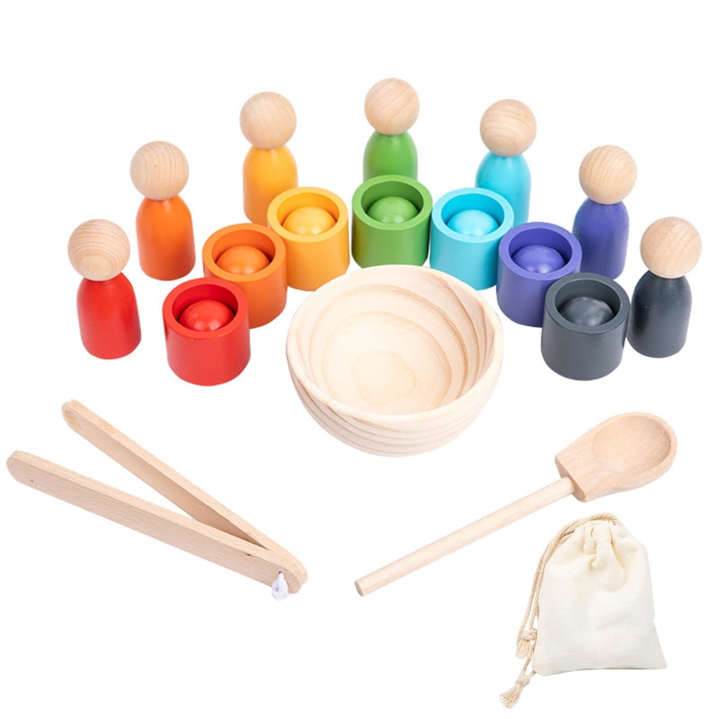 Color Sorting Game Early Learning Toy Wooden Figure Dolls Cups Color ...