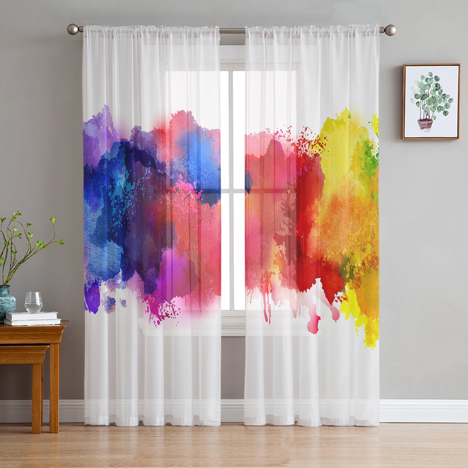 Color Splash Art Sheer Curtain for Living Room Voile for Window Blinds ...