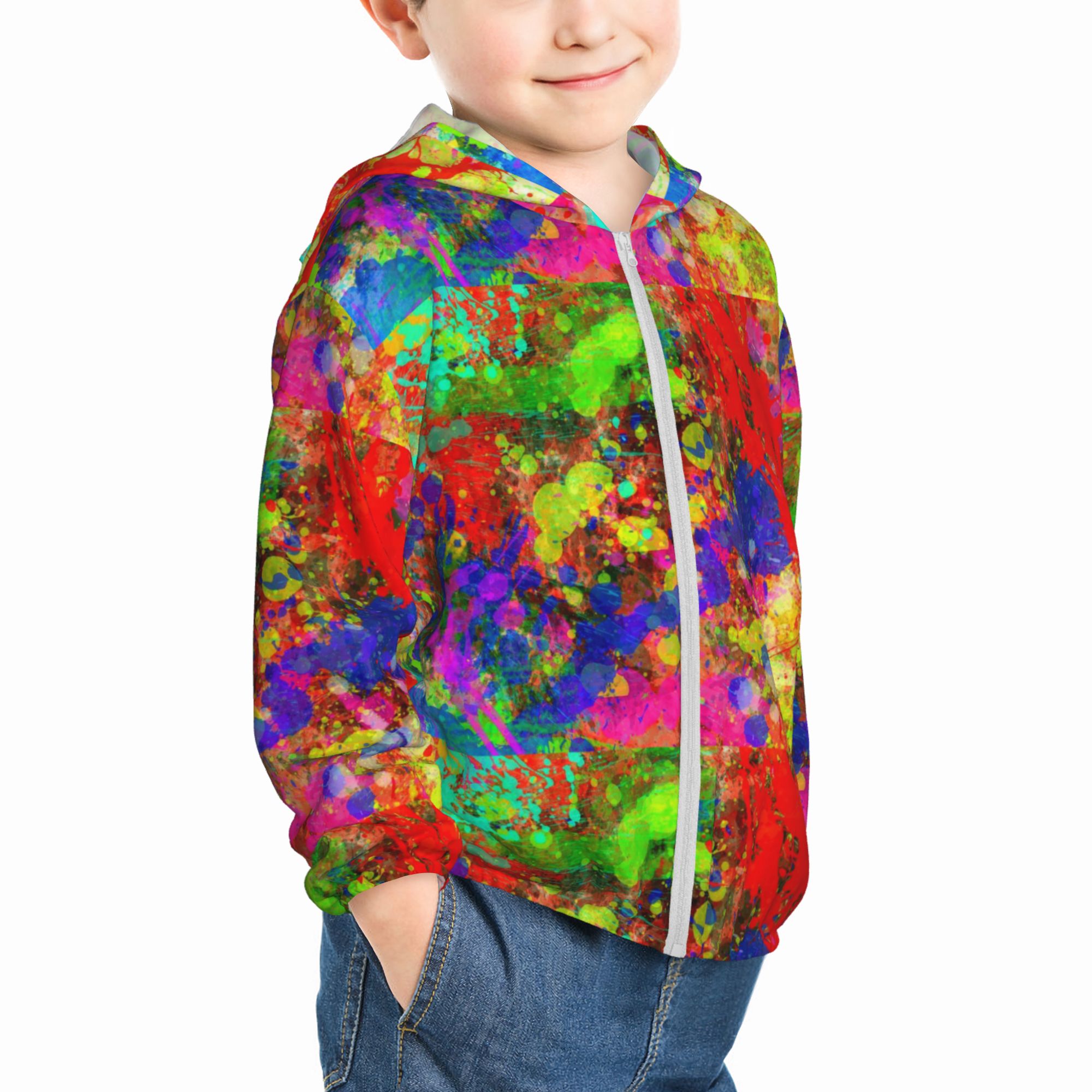 Color Splash Wallpapers Kids Zip-Up Hoodie Girls Boys Sun Protection Jacket Hooded Cooling Shirt ...