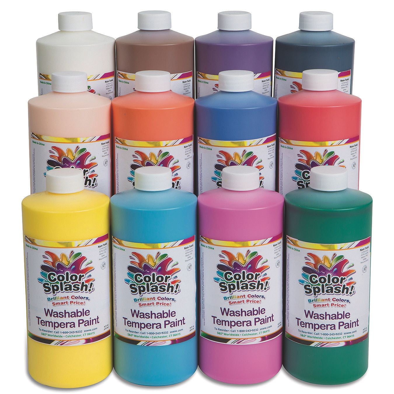 Color Splash! Non-Toxic Washable Tempera Paint Assortment, 16 oz ...
