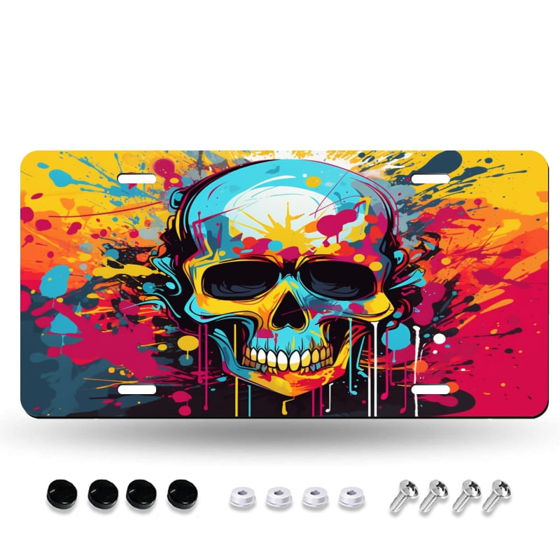 Color - Splashed Skull in a Graffiti Style License Plate Frame ...