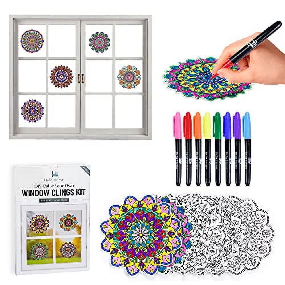 Color Your Own Stained Glass Mandala Window Clings and Markers, 10 ...