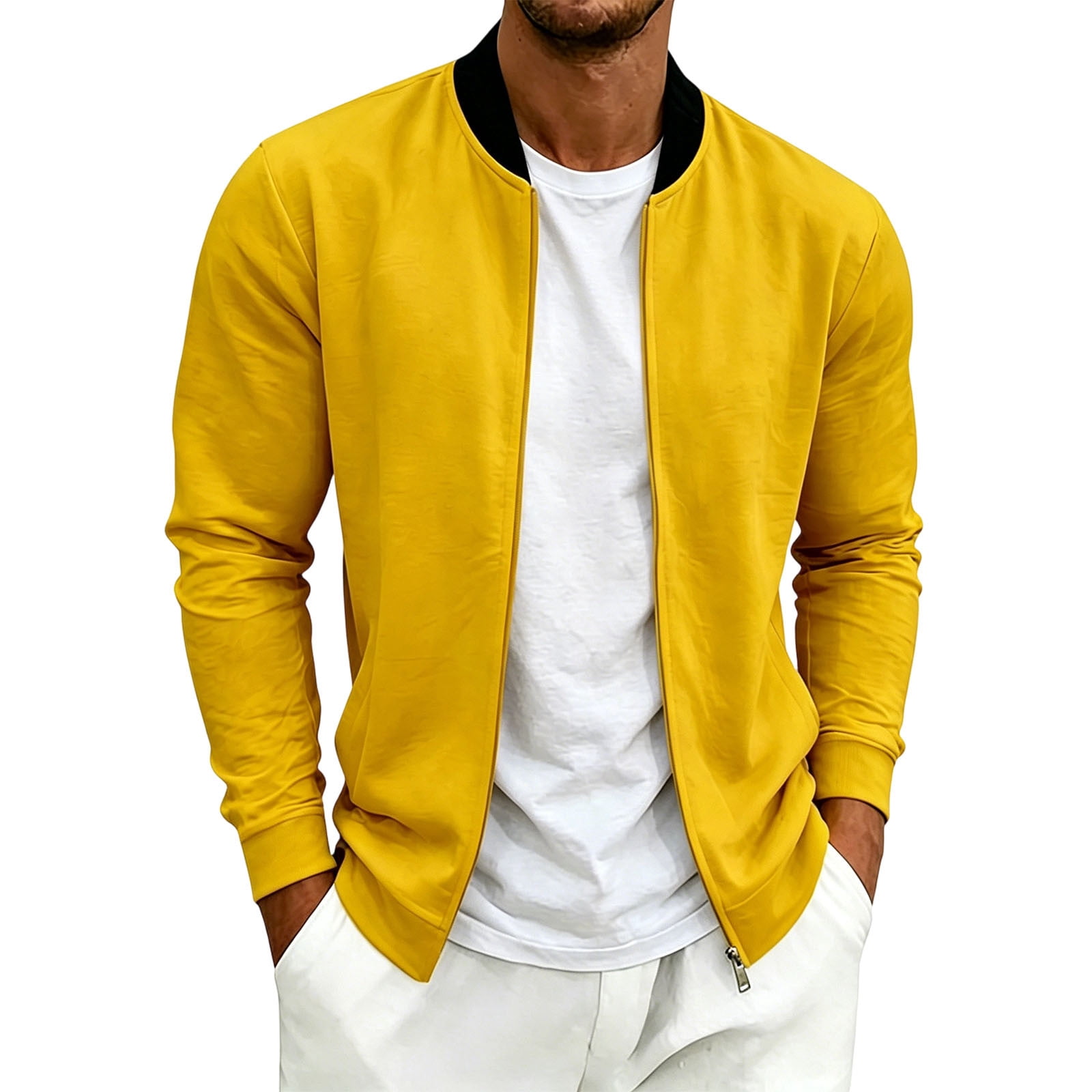 Color Stand Collar Zipper Jacket, Elastic Cuff Long Sleeve Casual Top ...