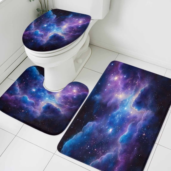 Color Starry Sky Bathroom Rugs Set Night Sky Nature Scenery Modernism ...