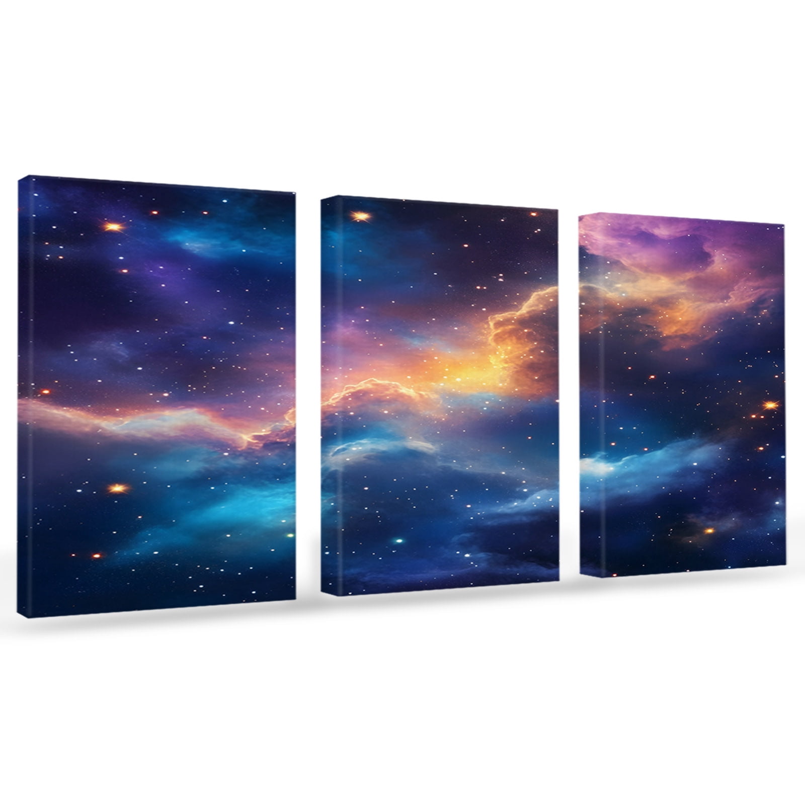 Color Starry Sky Canvas Wall Art 3 Panels, Night Sky Nature Scenery ...