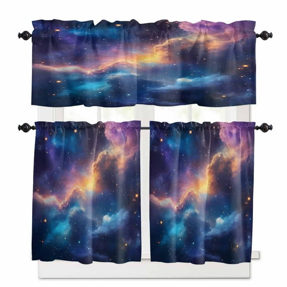 Color Starry Sky Kitchen Curtains Valances and Tiers Set of 3, 24 Inch ...