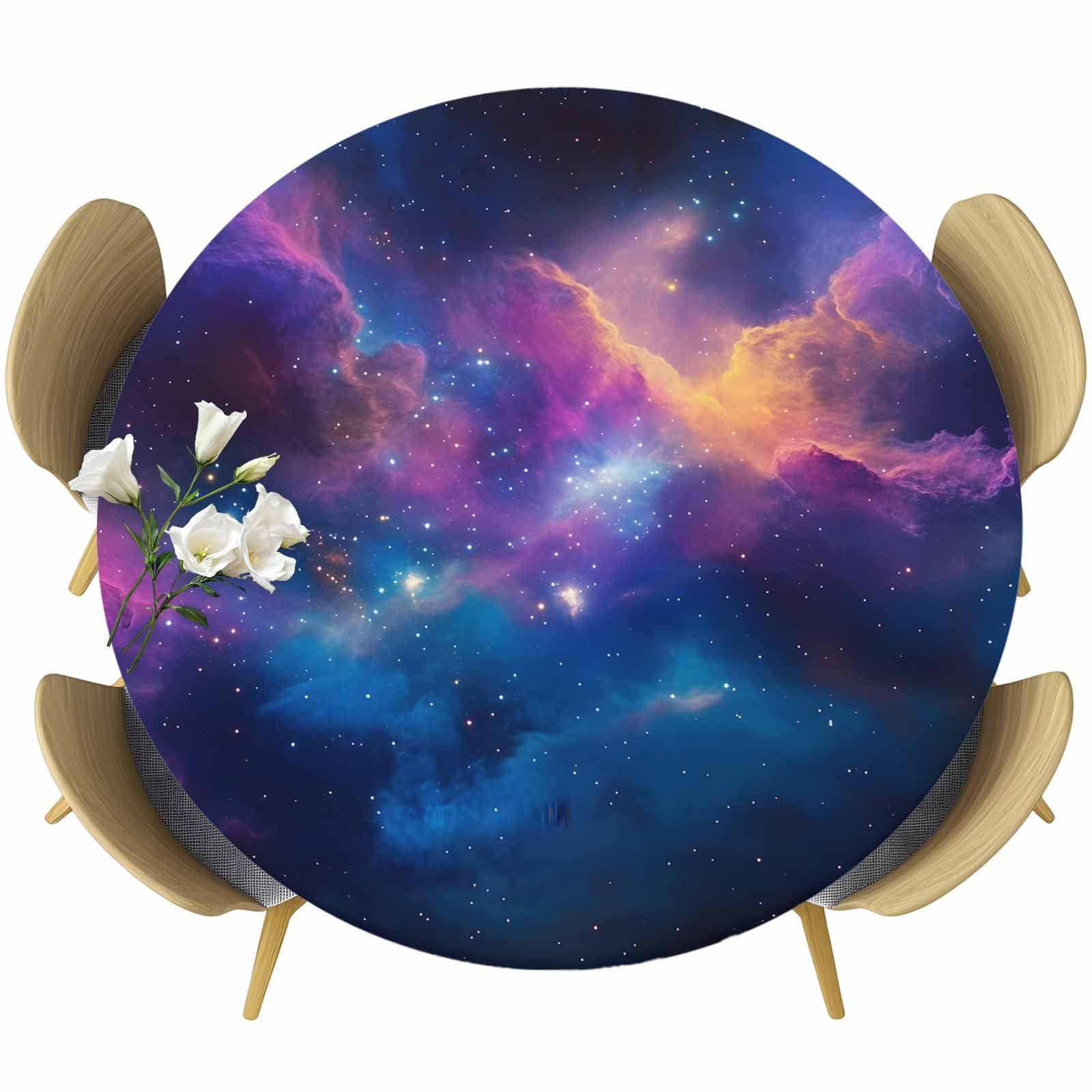 Color Starry Sky Round Fitted Table Cover Modernism Night Sky ...