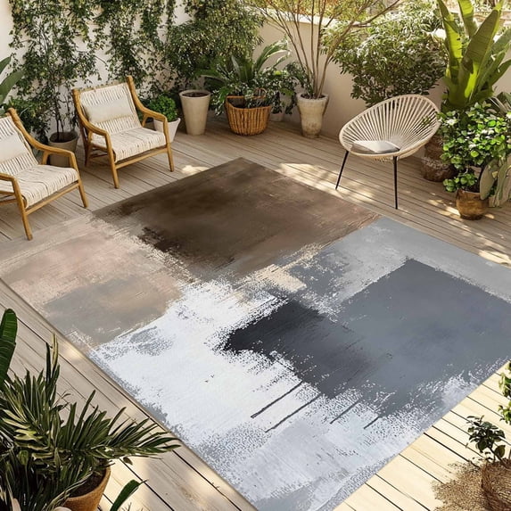 Color Stitching Outdoor Rug, Vintage Watercolor Graffiti Art Non-Slip ...