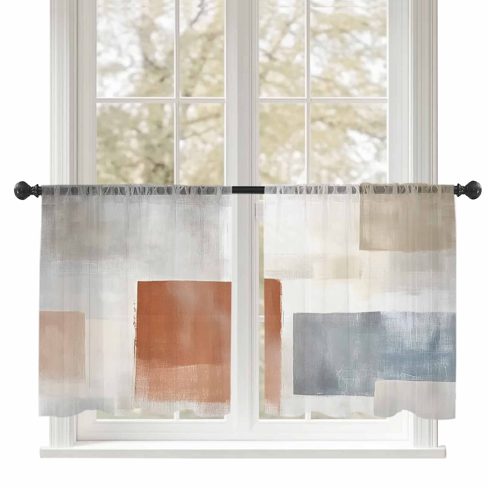 Color Stitching Sheer Curtains 45 inches Long 2 Panels Set Retro ...