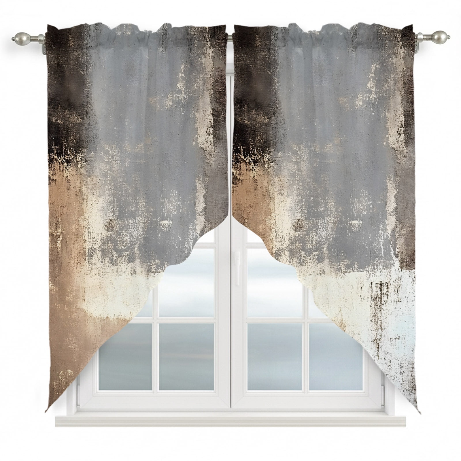Color Stitching Swag Curtain Valance for Window 2 Panels Retro Gary ...