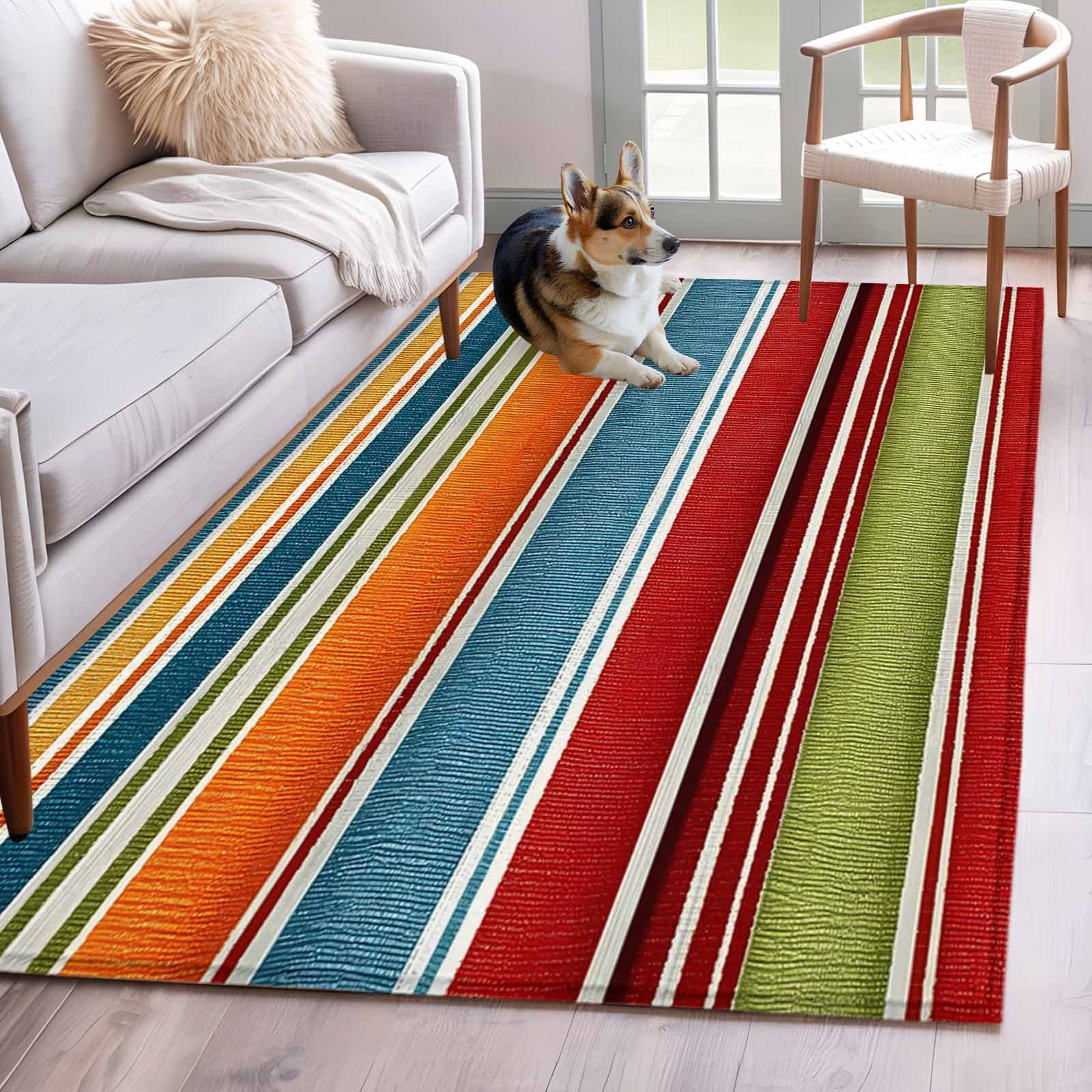 Color Striped 3x5 Area Rugs for Living Room, Orange Blue Red Green ...