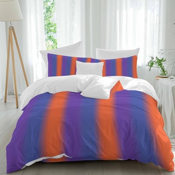Color Striped Gradient Comforter Set Twin Size, Modern Blue Purple ...