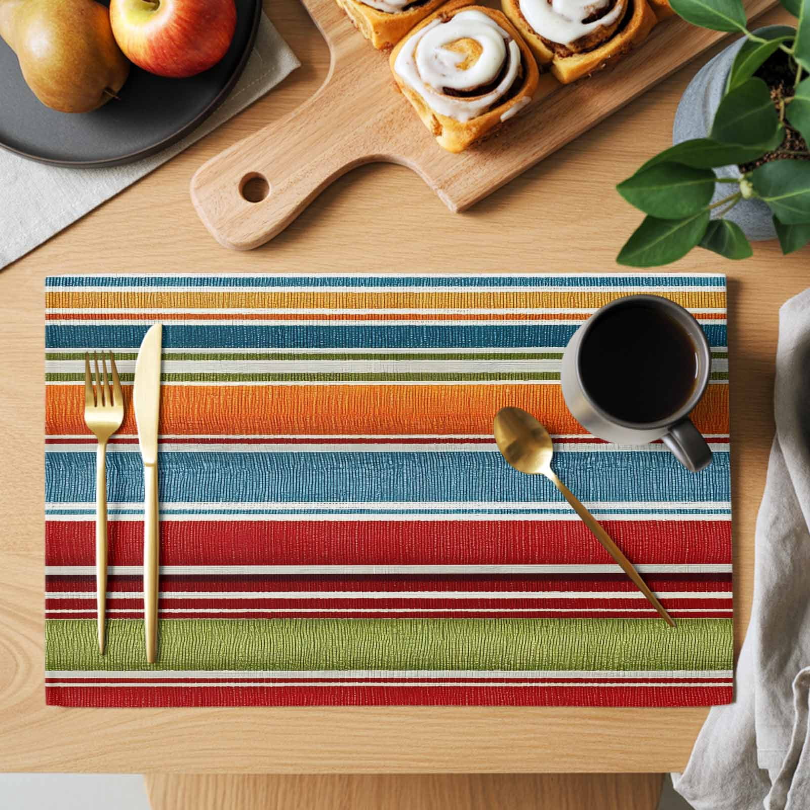 Color Striped Placemats Set of 8, Orange Blue Red Green Stripes ...
