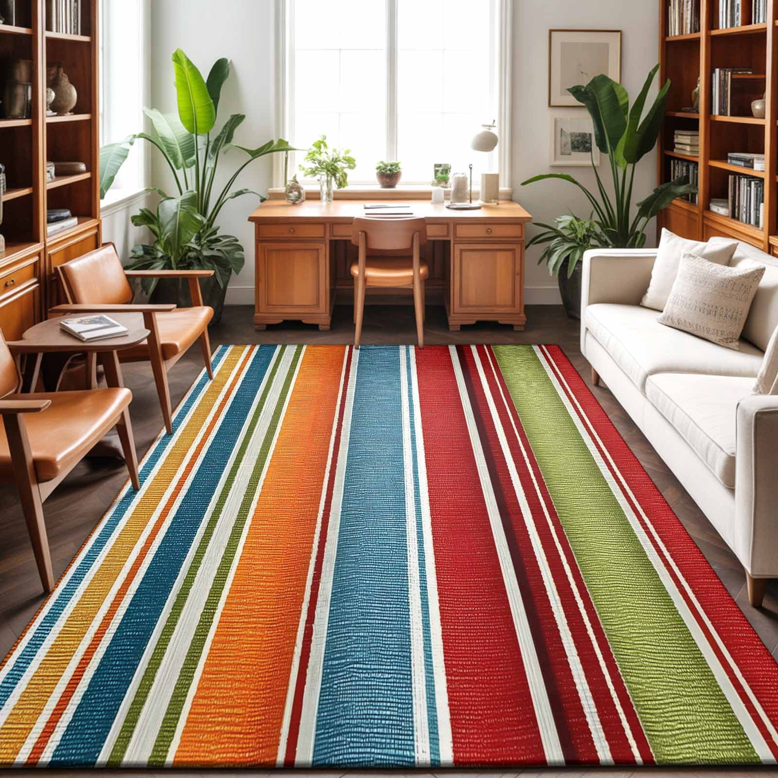 Color Striped Washable Area Rug 5 x 8 ft Orange Blue Red Green Stripes ...