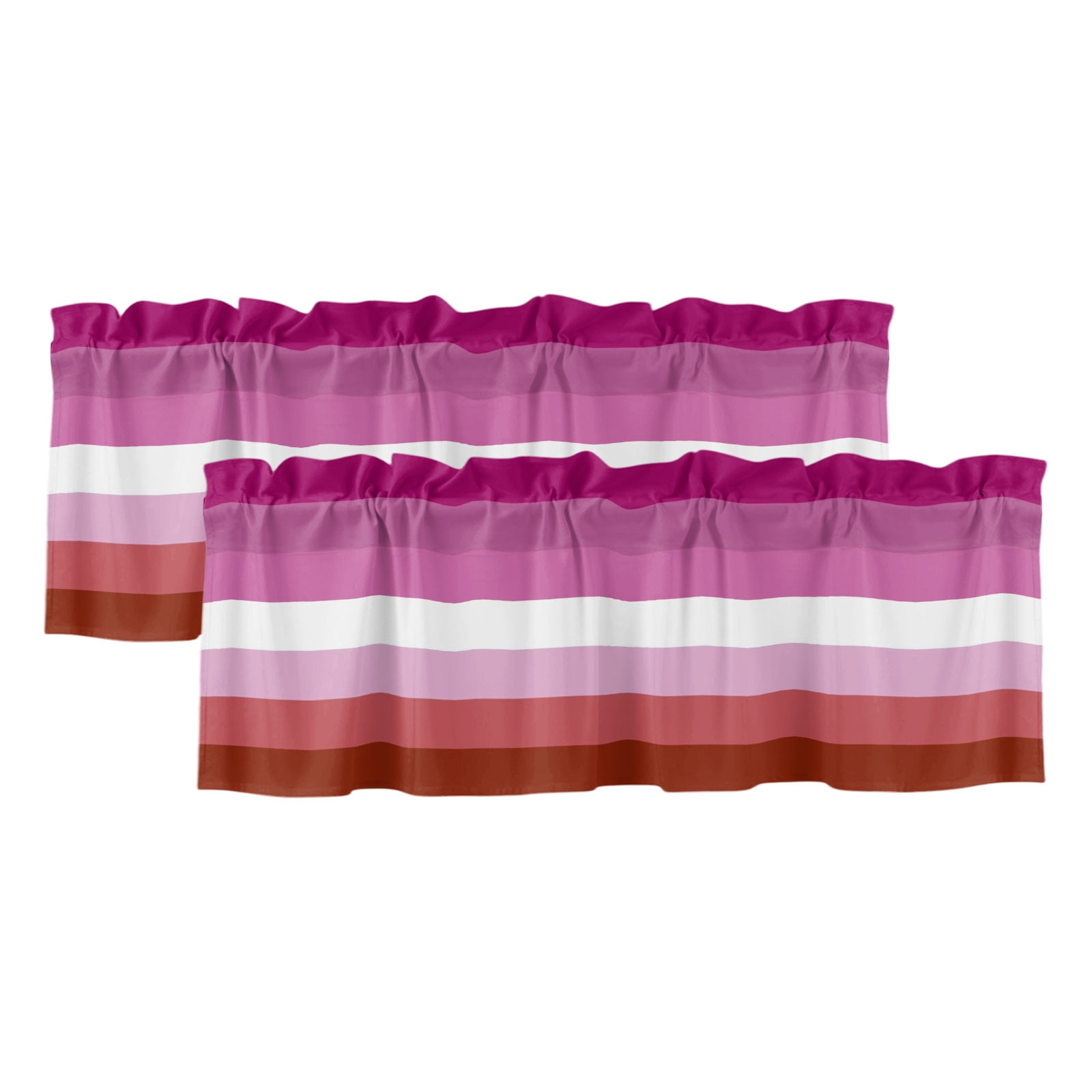 Color Stripes 2 Panels Kitchen Valance, Red Purple Pink White Striped ...