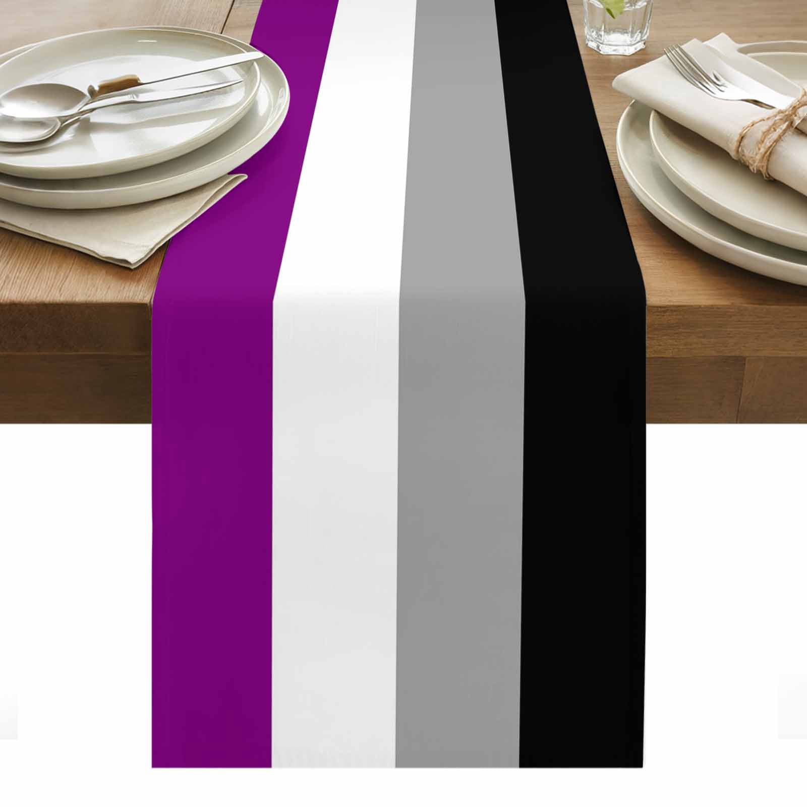 Color Stripes Cotton Linen Table Runner Black Gray White Purple Striped ...