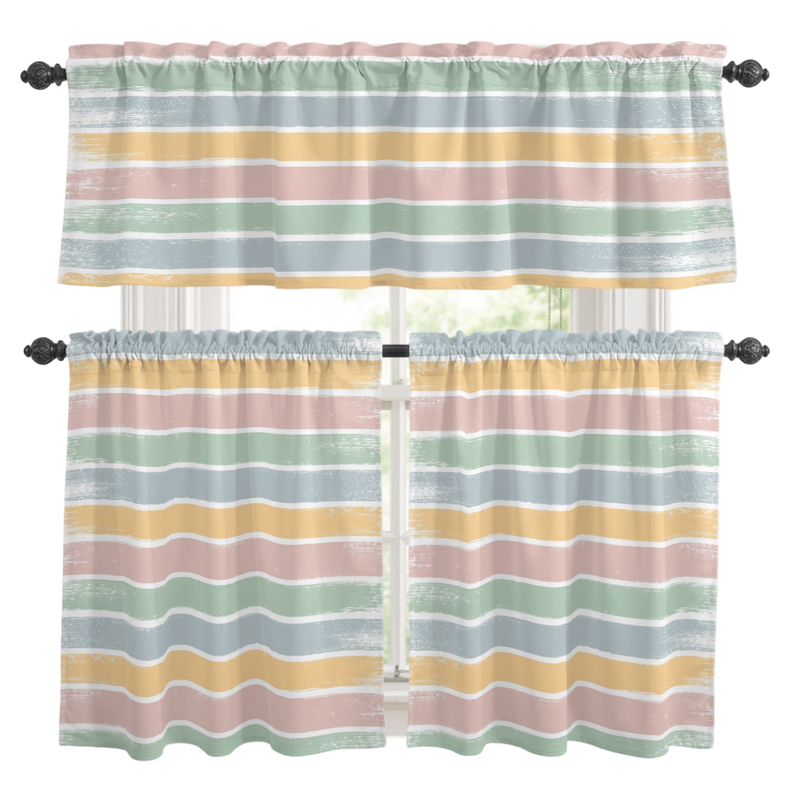 Color Stripes Kitchen Curtains and Valances Set, Pink Blue Green ...