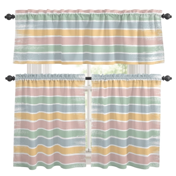Color Stripes Kitchen Curtains and Valances Set, Pink Blue Green ...