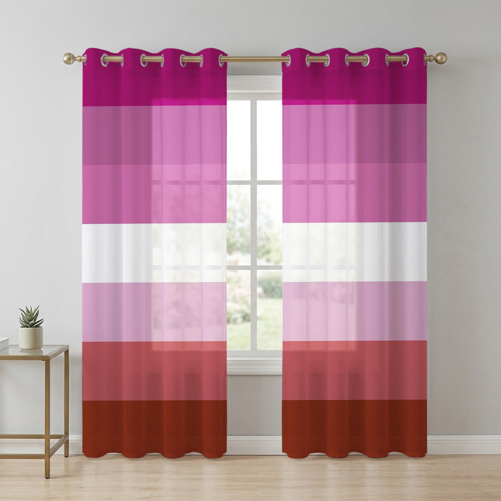 Color Stripes Sheer Curtains 84 Inch Long 2 Panels, Red Purple Pink ...