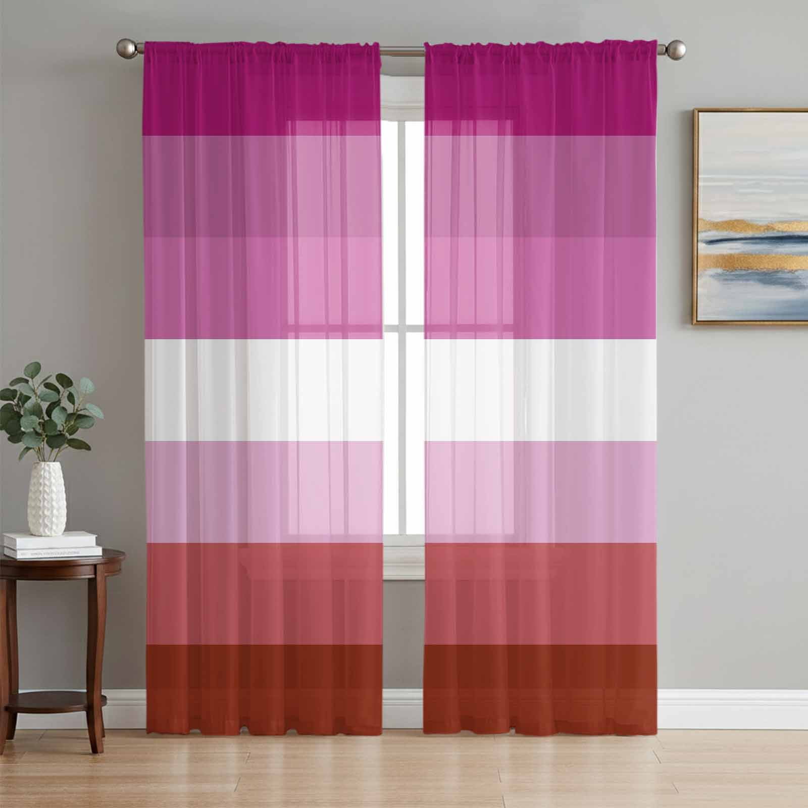 Color Stripes Sheer Curtains for Living Room Bedroom, Red Purple Pink ...