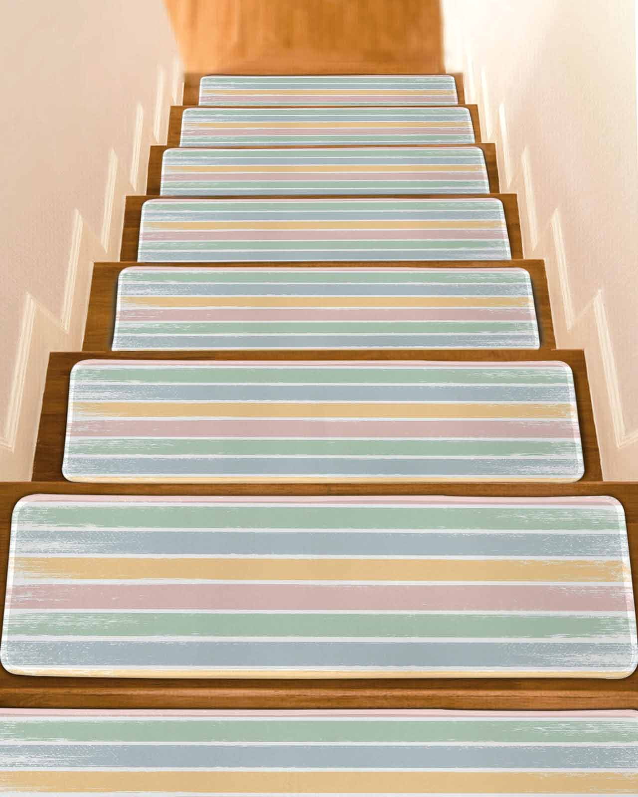 Color Stripes Stair Treads Non Slip for Steps Pink Blue Green Striped ...