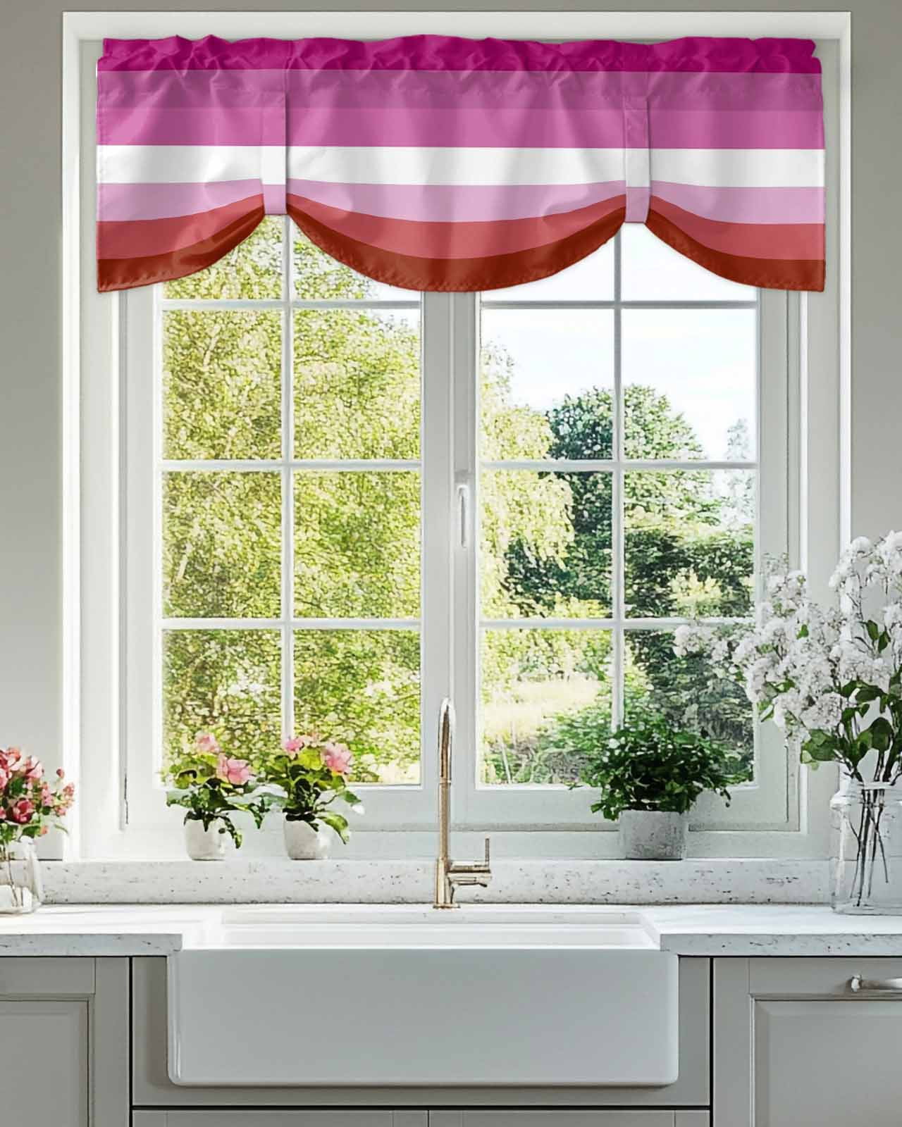 Color Stripes Tie Up Valances Curtain, Adjustable Kitchen Red Purple ...