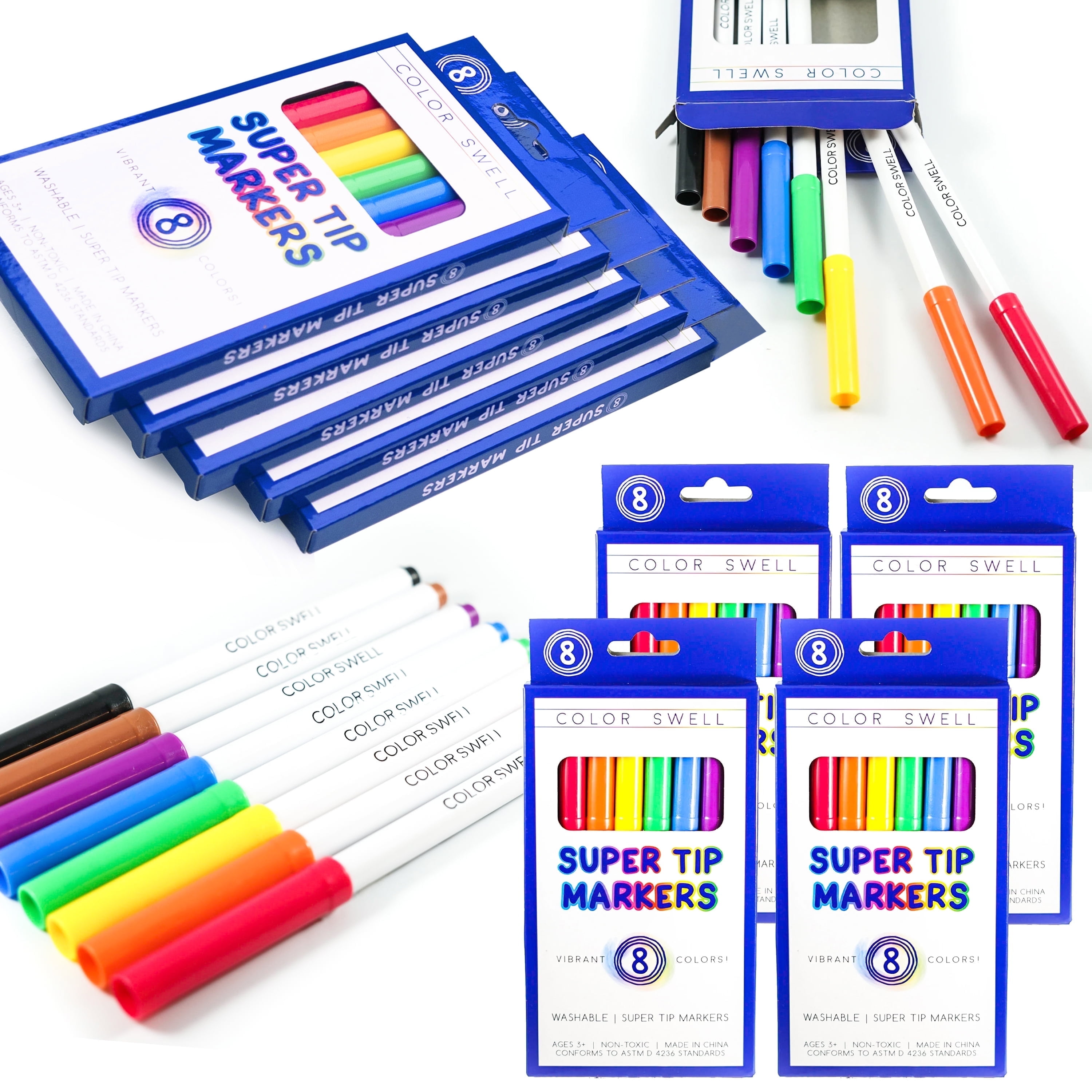 Color Swell Washable Super Tip Markers, Fine Classic Thin, 10 Pack Box ...