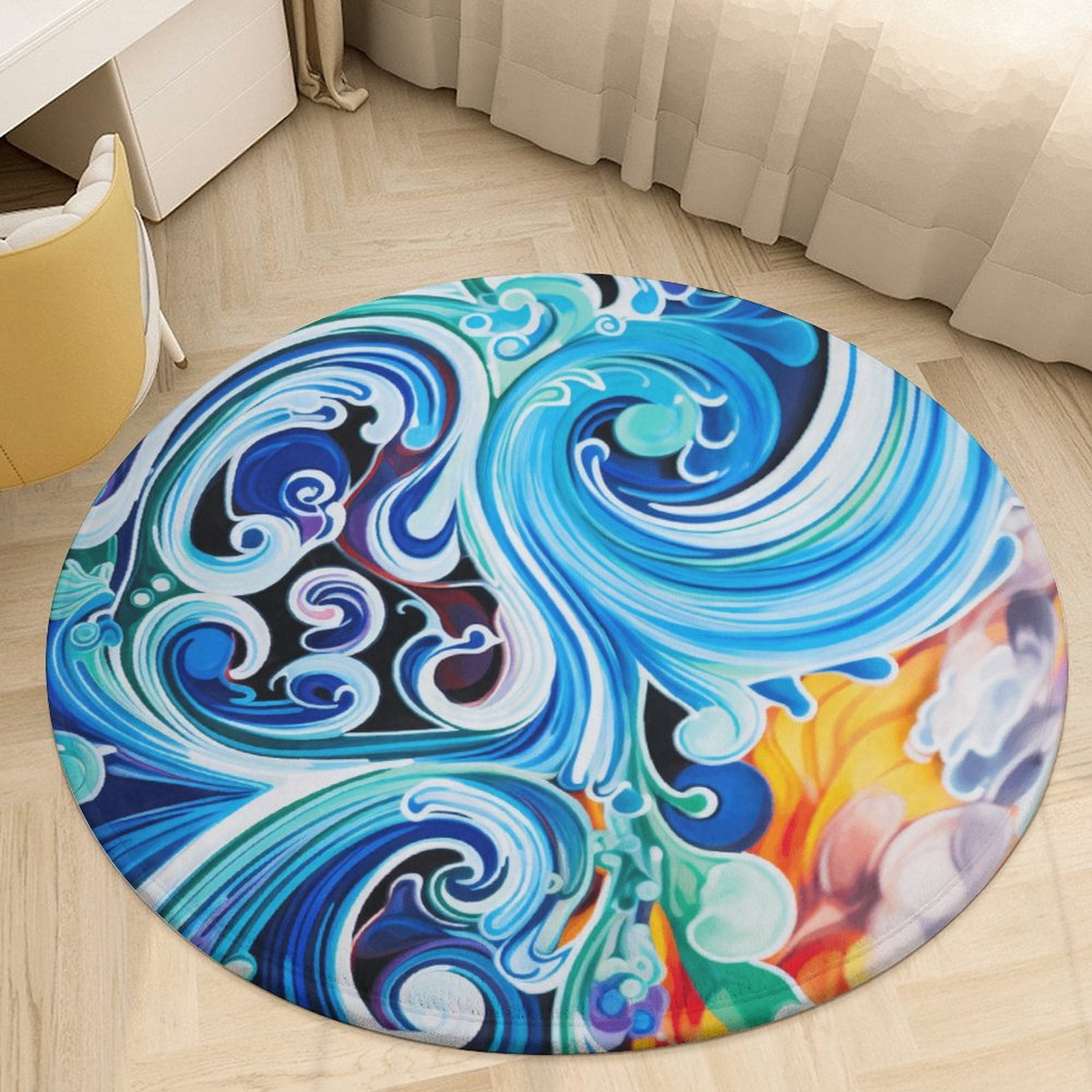 Color Texture Washable Round Rug -Circle Area Rugs for Bedroom, Vintage ...