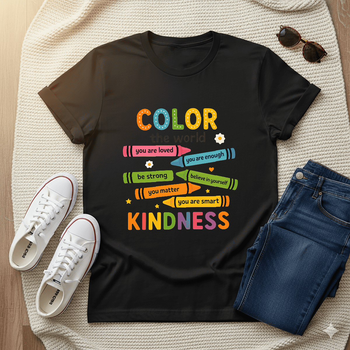 Color The World With Kindness Teacher Crayon Quote Unisex T-Shirt ...