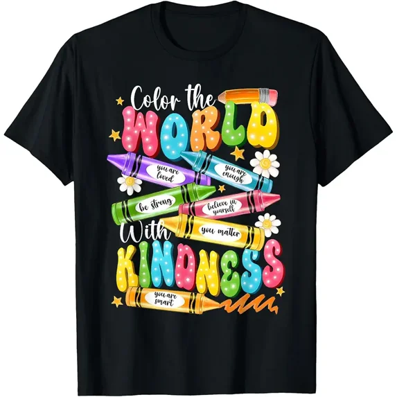 Color The World with Kindness Teacher Funny Back to School T-Shirt ...