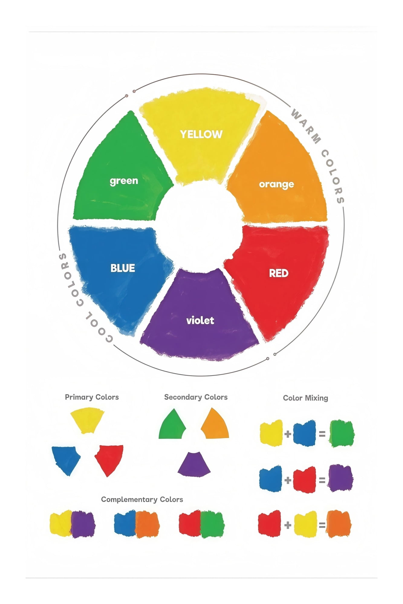 Color Theory Art Poster, Warm Cool Colors Primary Secondary Mixing ...