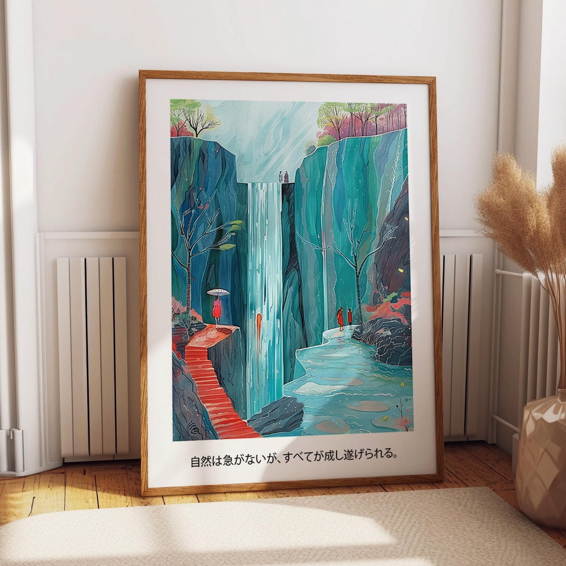 Waterfall Art Poster - Forest Waterfall Japanese Style Artwork - Zen ...