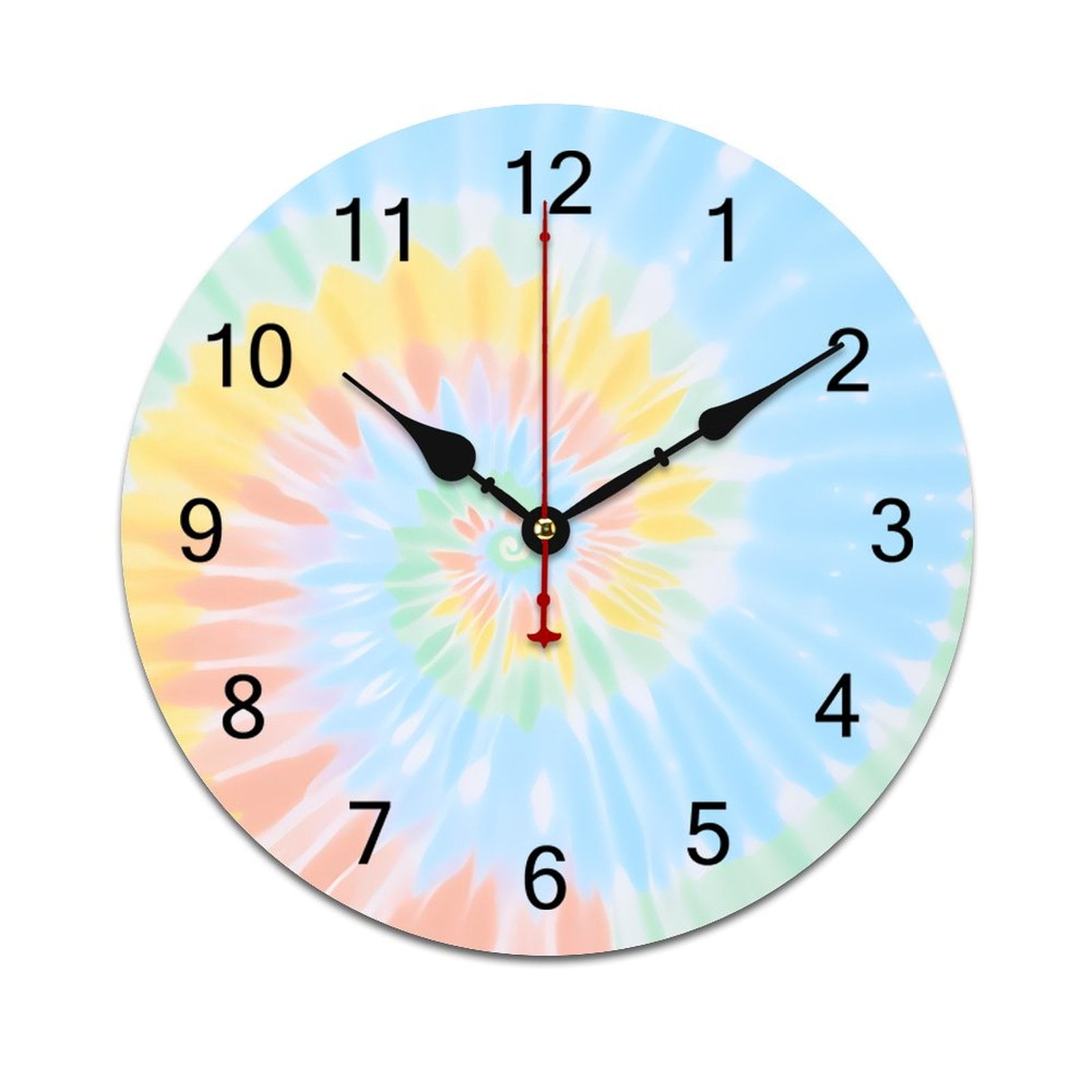 Color Tie Dye Printed Silent Wall Clock Round Kitchen Clock Chic Quiet ...